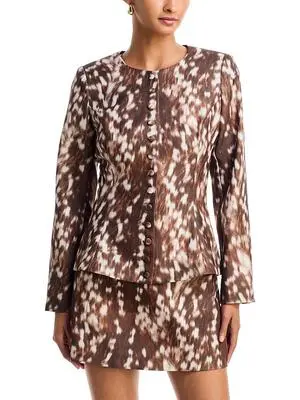 Aqua Crewneck Peplum Hem Jacket Exclusive - Brown Multi