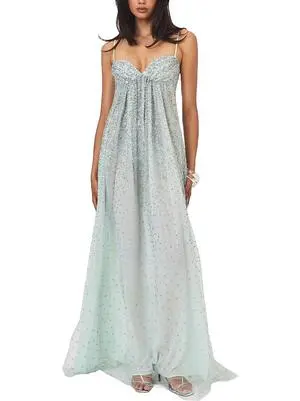 MISS CIRCLE NEW YORK Wallie Rhinestone Embellished Mesh Backless Gown - Mint