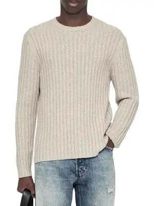 ALLSAINTS Liev Wool Blend Knit Stripe Crewneck Sweater - Feather Grey