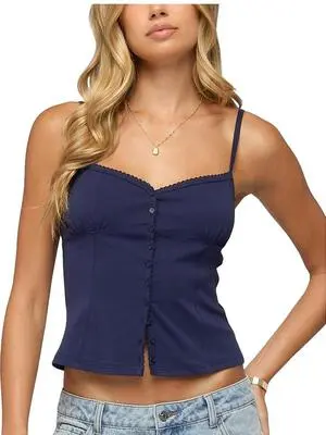EDIKTED Delia Sweetheart Button Up Tank Top - Navy