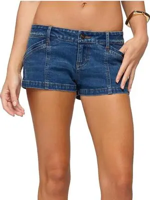 EDIKTED Mclaine Stitched Low Rise Denim Shorts - Medium-blue