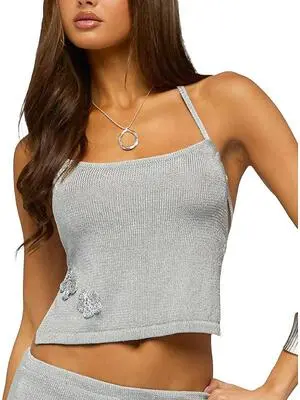 EDIKTED Teagyn Backless Metallic Knit Top - Silver