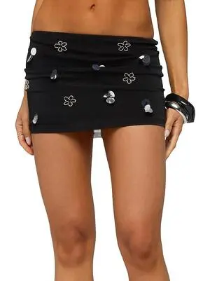EDIKTED Juanie Bead & Sequin Mesh Mini Skirt - Black