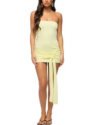 EDIKTED Sonie Tie Waist Strapless Mini Dress - Yellow