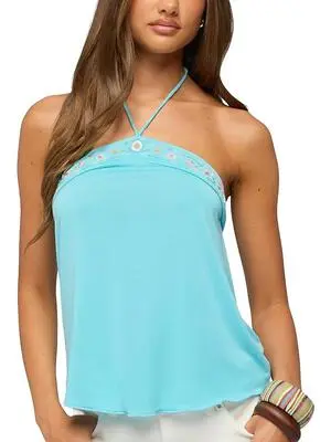 EDIKTED Thayer Beaded Halter Top - Aqua