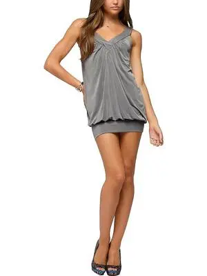 EDIKTED Calloway Gathered V Neck Mini Dress - Gray