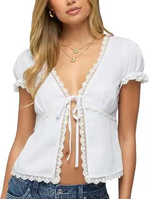 EDIKTED Eman Lacey Tie Front Top - Cream
