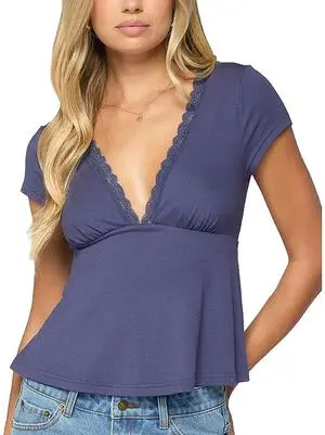 EDIKTED Palermo Lacey Babydoll Top - Navy