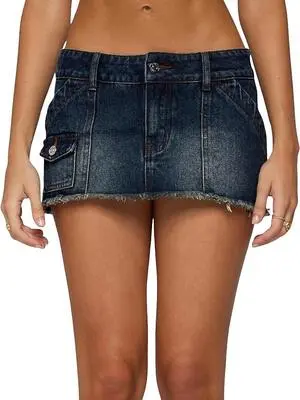 EDIKTED Adania Denim Mini Skort - Medium-blue