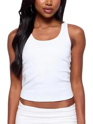 EDIKTED Ailsa Ribbed Built In Bra Tank Top - White