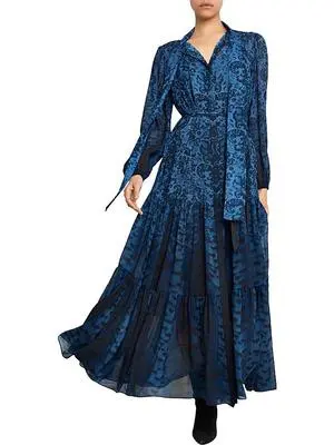 Kobi Halperin Oak Belted Tiered Shirtdress - Skyline Multi
