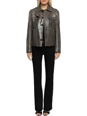 Zadig&Voltaire Veram Glossy Leather Jacket - Medium Grey