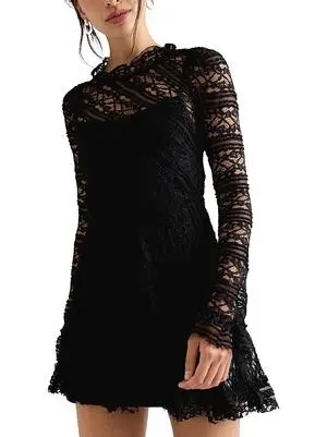 Free People Woodland Whispers Lace Mini Dress - Black