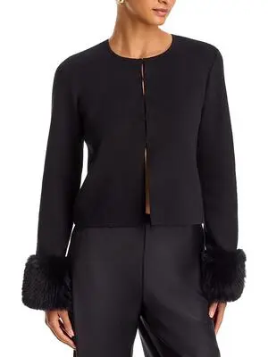 Aqua Faux Fur Trim Knit Cardigan Exclusive - Black