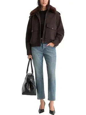 Good American The Better Than Leather Faux Leather Bomber Jacket - Espresso