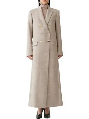 Fabiana Filippi Double-breasted Long Wool Coat With Peak Lapels - Coffee