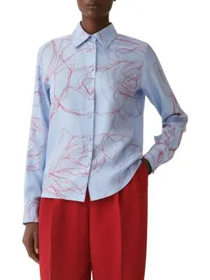 Fabiana Filippi Long-sleeved Floral Print Silk Shirt With French Collar - Gnawed Blue