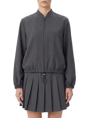 Fabiana Filippi Wool-blend Bomber Jacket With Zip Closure And Elasticated Trims - Blue