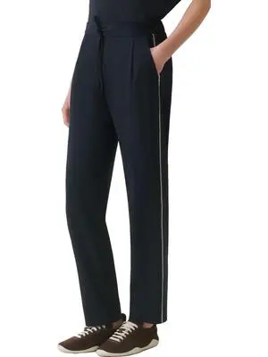 Fabiana Filippi High-waisted Straight Trousers With Drawstring And Jewel Detail - Blue