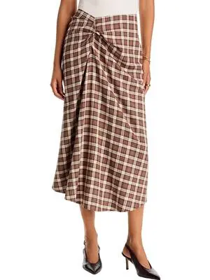 WAYF Laurel Cotton Gathered Midi Skirt - Brown