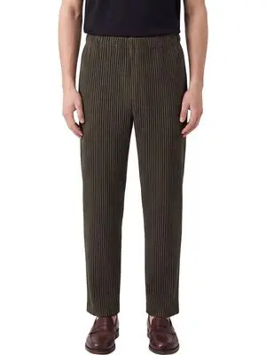 Issey Miyake Homme Plissé Slim Fit Pleated Trousers With Elasticated Waist - Brown