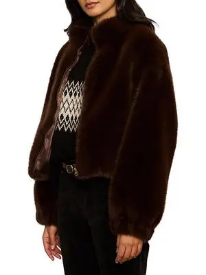 Sanctuary Everest Faux Fur Bomber Jacket - Espresso Multi