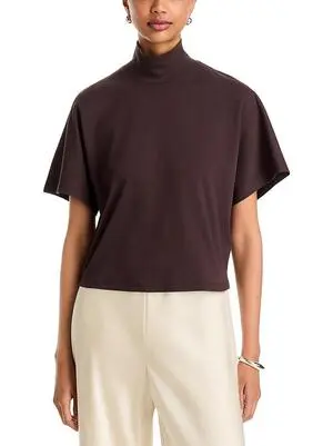 Majestic Filatures Supima Cotton Short Sleeve Mock Neck Tee - Chocolate