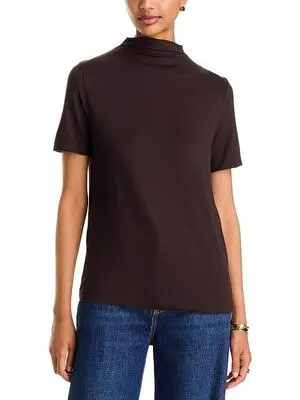 Majestic Filatures Soft Touch Short Sleeve Mock Neck Tee - Chocolate