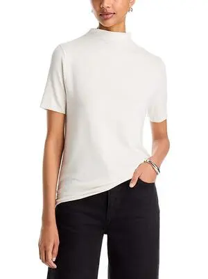 Majestic Filatures Soft Touch Short Sleeve Mock Neck Tee - Cream