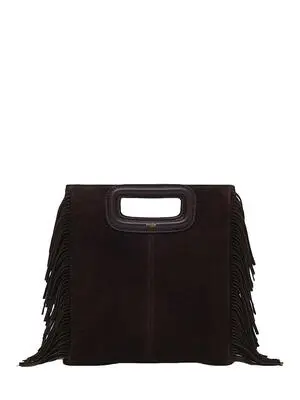 Maje M Fringed Suede Crossbody Bag - Dark Brown