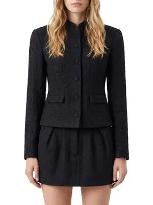 Magda Butrym Single-breasted Short Blazer In Wool Bouclé With High Neck - Black