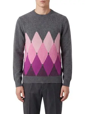 BALLANTYNE Diamond Pattern Pure Cashmere Crewneck Jumper - Grey
