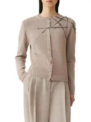 Fabiana Filippi Cashmere And Silk Cardigan With Crystal Embroidery - Coffee