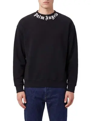 Palm Angels Logo Cotton Crewneck Sweatshirt With Dropped Shoulders - Black