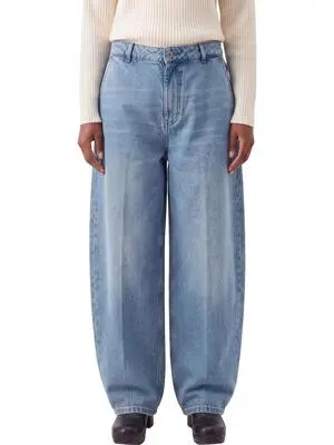 AMI Paris High-waisted Wide-leg Jeans In Cotton Denim - Navy