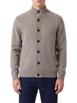 Brioni High-neck Pure Cashmere Cardigan With Button Closure Grey