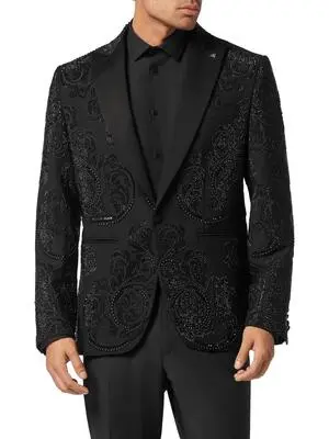 Philipp Plein Single-breasted Wool Blazer With Crystal Embroidery - Black