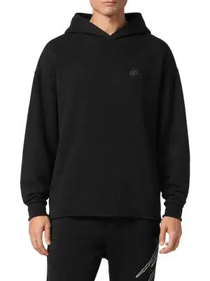 PLEIN SPORT Raw-edge Cotton Hoodie - Black