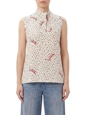 Valentino Garavani Polka Dot Sleeveless Top In Crêpe De Chine With Pussy-bow - Cream