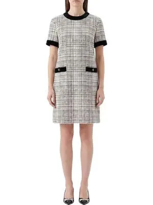 Valentino Garavani Tweed Sheath Mini Dress With Patch Pockets - Cream