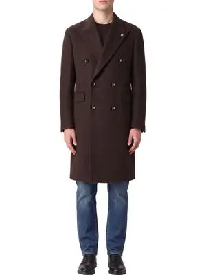Tagliatore Double-breasted Long Coat In Pure Virgin Wool - Brown