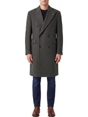 Tagliatore Double-breasted Long Coat In Pure Virgin Wool - Charcoal