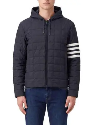 Thom Browne Ripstop Nylon Down Jacket With Hood And Iconic 4-bar Stripe - Blue
