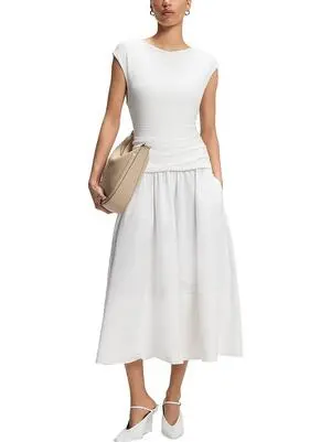 BOSS Estruci Mixed Media Midi Dress - White