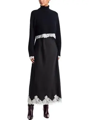 Aqua X Nicky Hilton Lace Trim Slip Dress & Sweater Exclusive - Black