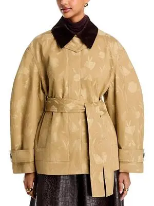 Erdem Poppy Cotton Jacquard Oversize Jacket - Camel