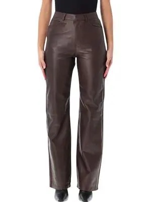 ROTATE BY BIRGER CHRISTENSEN High-waist Straight Lamb Leather Pants For - Brown