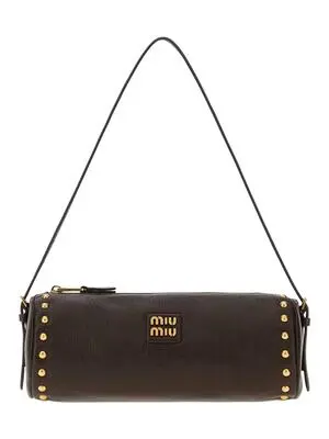 MIU MIU Miu Miu Dark Brown Mini Leather Handbag With Antiqued Golden Brass Hardware