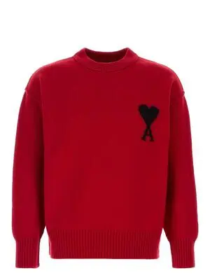 AMI Paris Ami 100% Virgin Wool Crewneck Sweater For Men Red