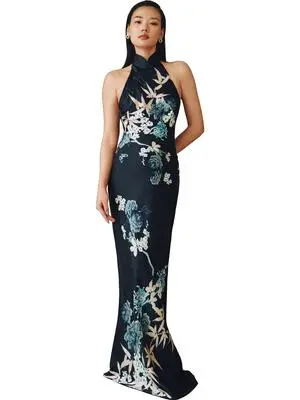 SAU LEE Gillian Satin Dress Black Multi